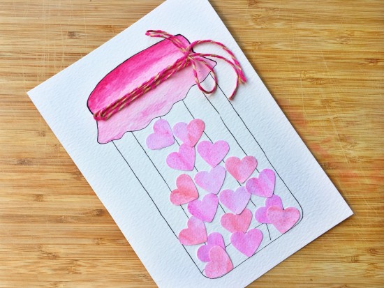 Handmade Valentine's Day Jar of Hearts card tutorial - Life-athon