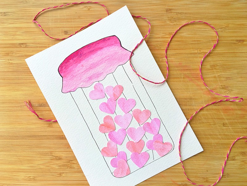 Handmade Valentine's Day Jar of Hearts card tutorial - Life-athon
